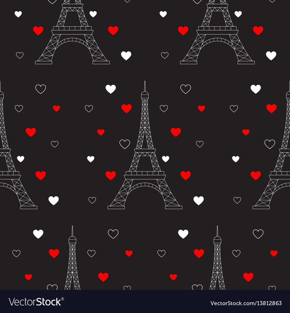 Eiffel tower and hearts seamless pattern Vector Image