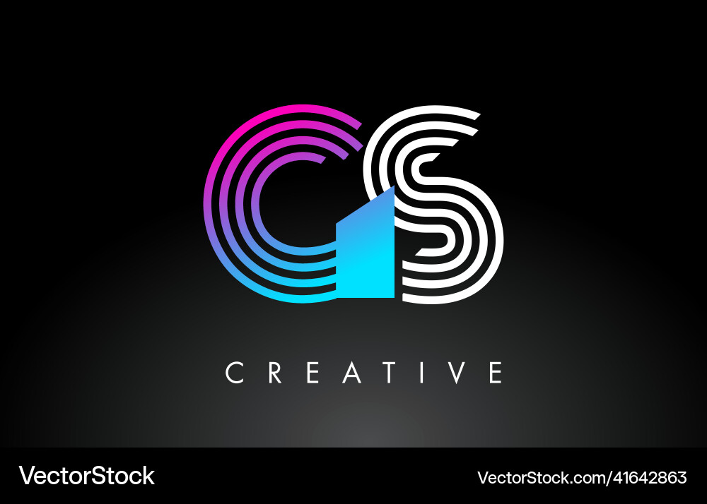 Gs white purple lines letter logo creative line Vector Image