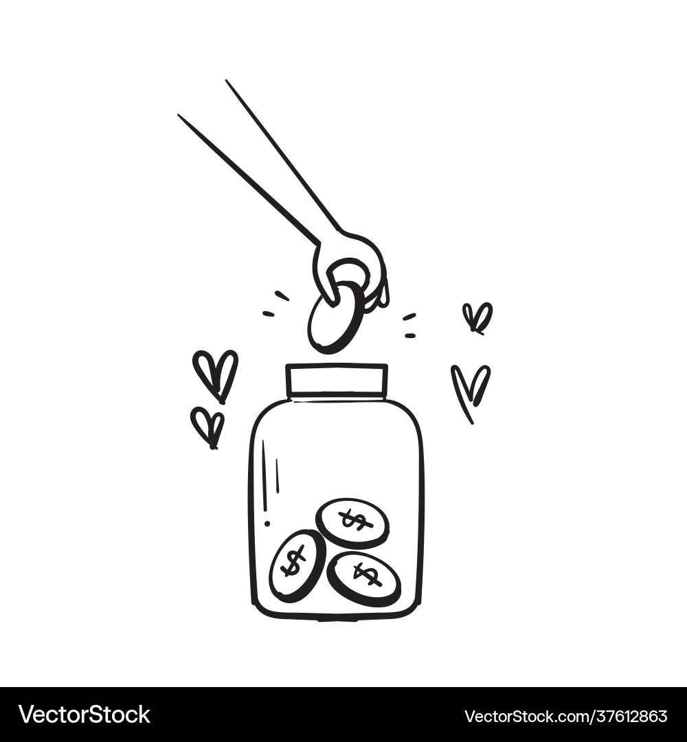 Hand drawn doodle put coin into box charity Vector Image