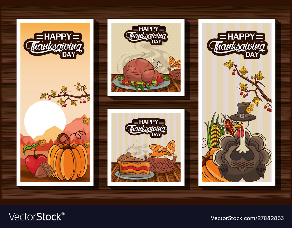 Happy thanksgiving day bundle cards Royalty Free Vector