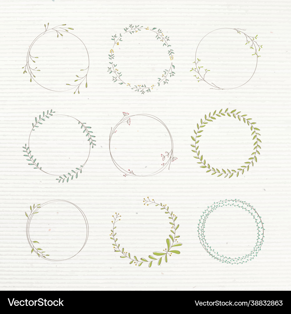 Leafy doodle sticker design element set Royalty Free Vector