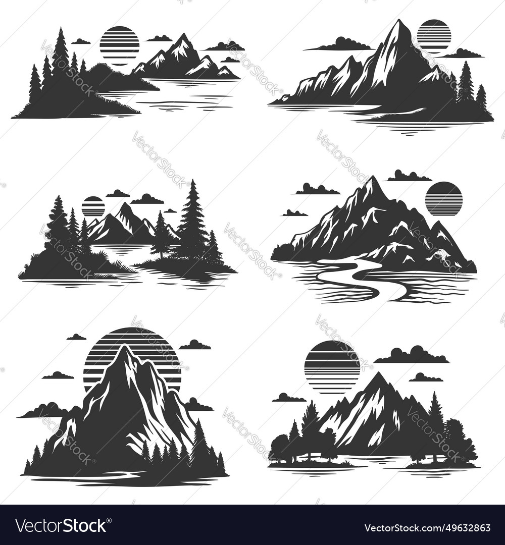 Mountain elements set collection Royalty Free Vector Image