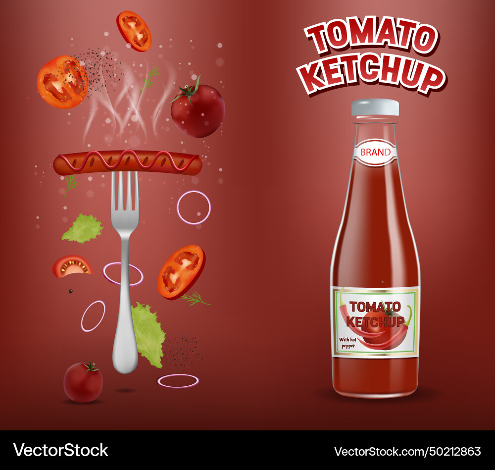 Tomato ketchup advertising poster template Vector Image