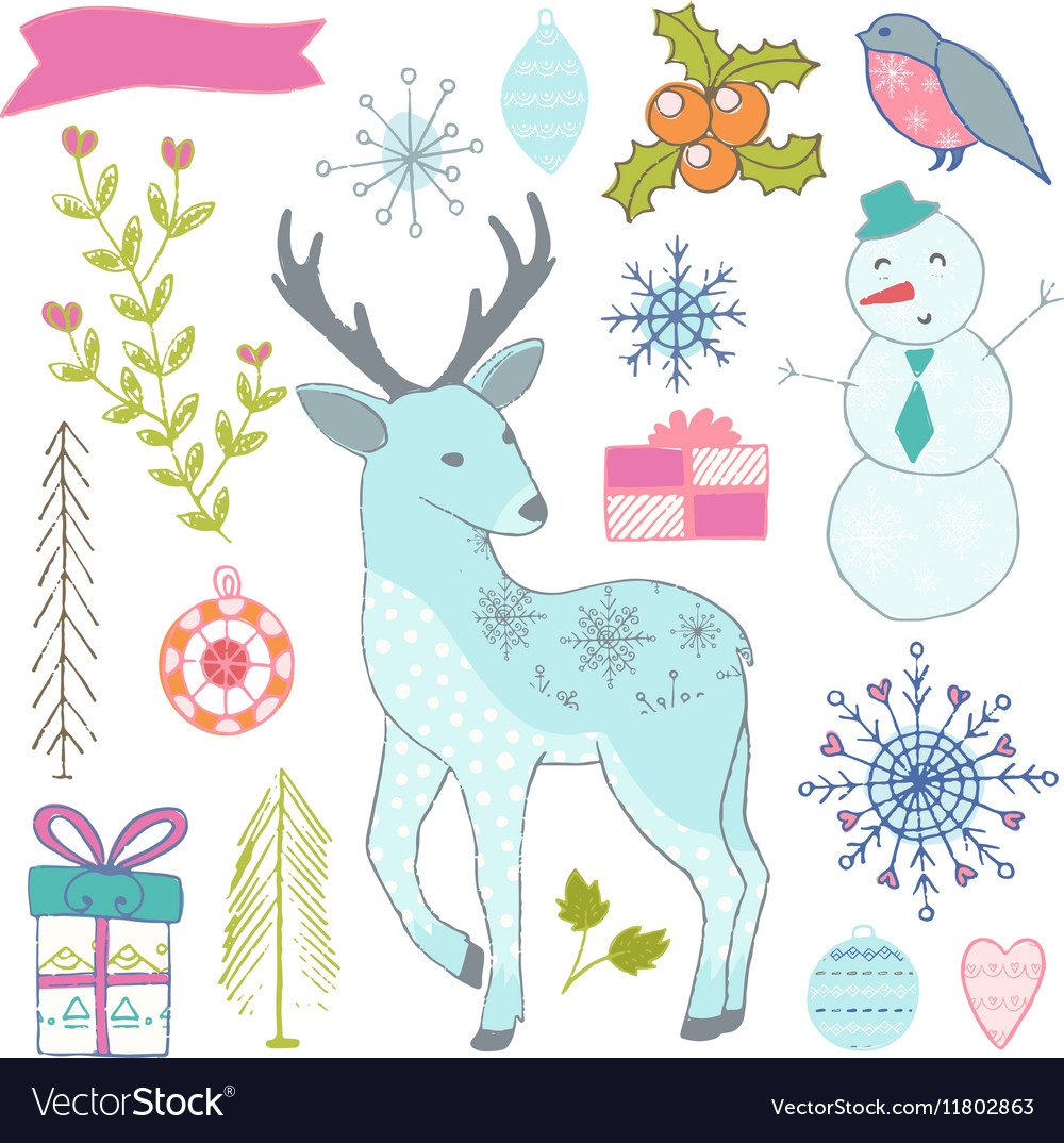 Winter hand drawn elements collection Royalty Free Vector