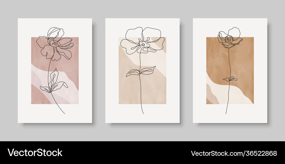 Botanical boho wall art set foliage line art Vector Image