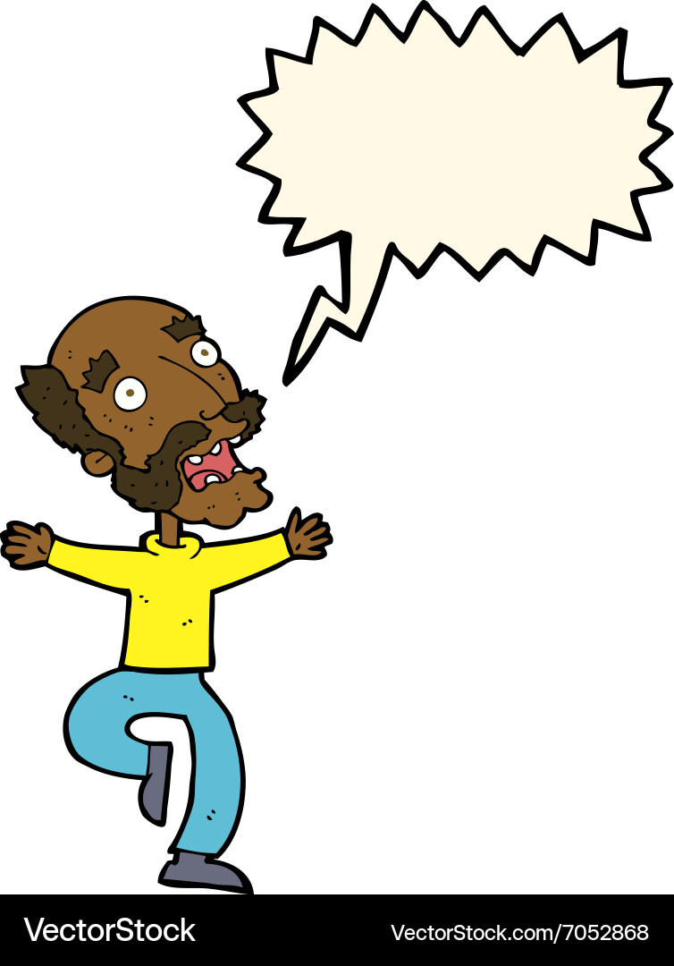Cartoon old man having a fright with speech bubble