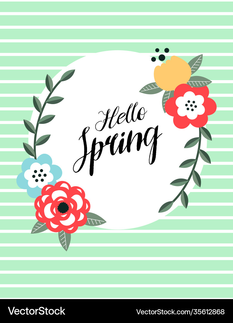 Cartoon spring card with cute floral frame Vector Image