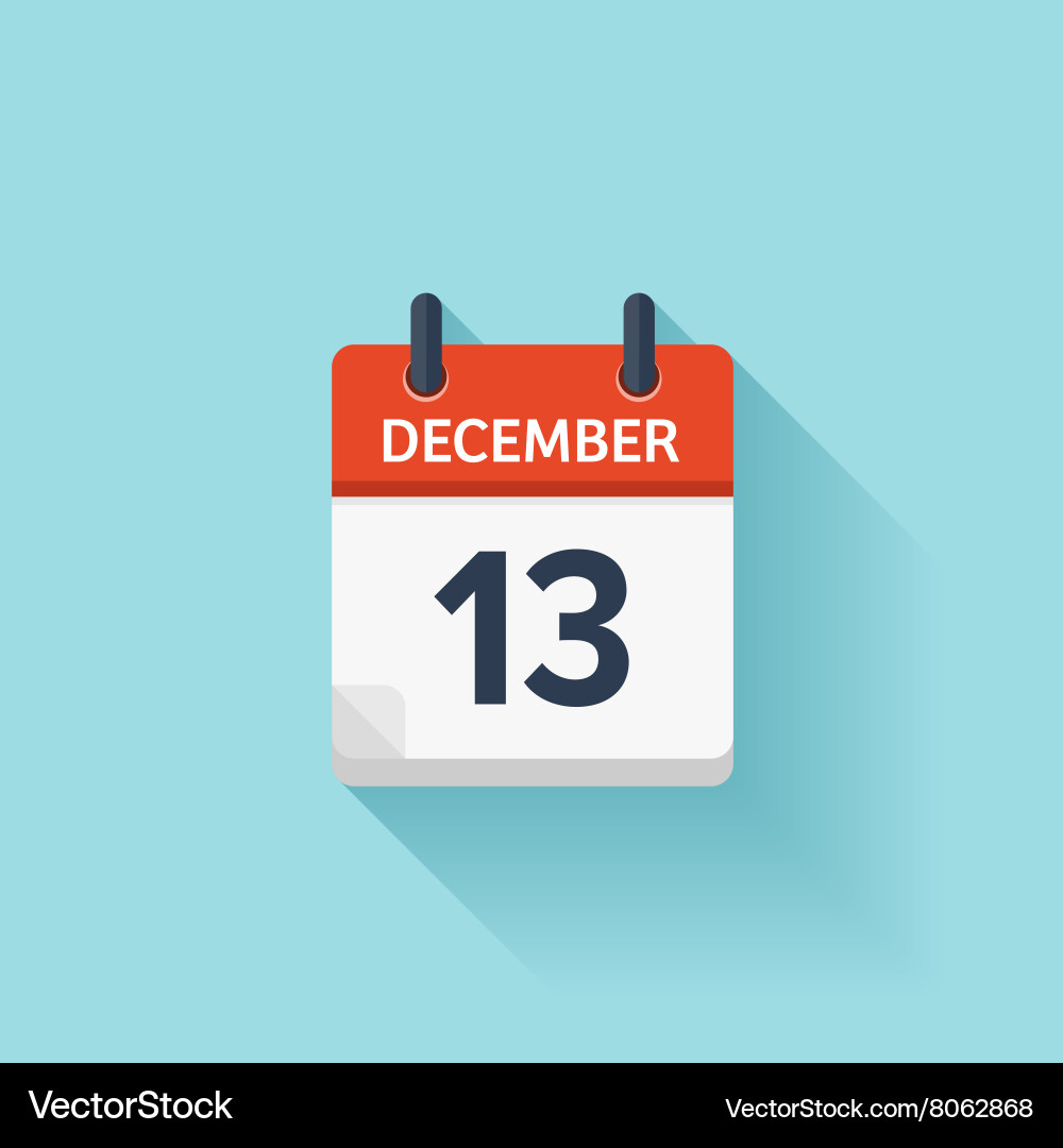 December 13 flat daily calendar icon Royalty Free Vector
