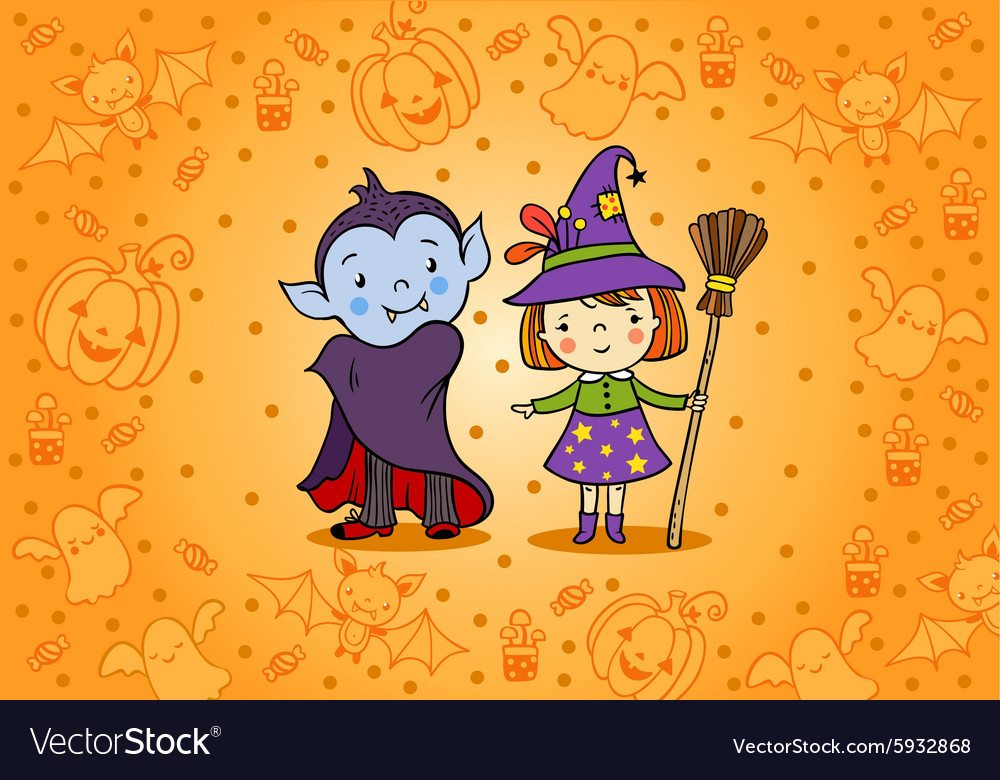 Halloween card with cartoon vampire and witch Vector Image