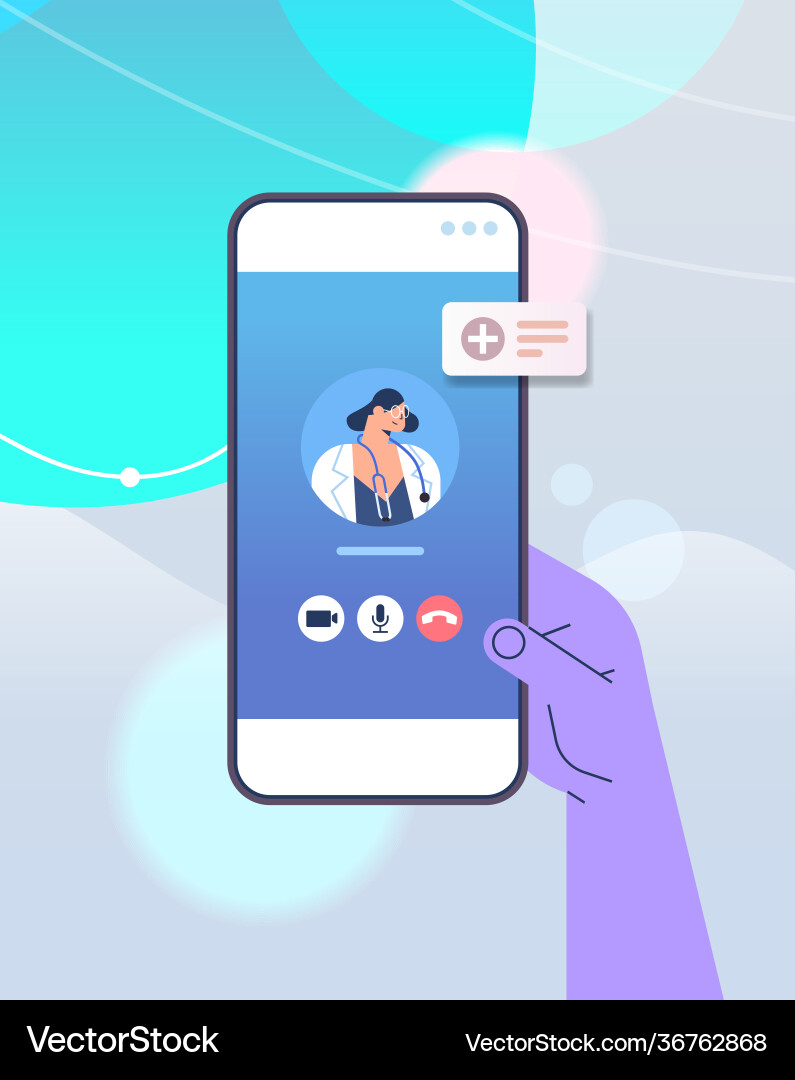 Patient discussing with doctor on smartphone Vector Image