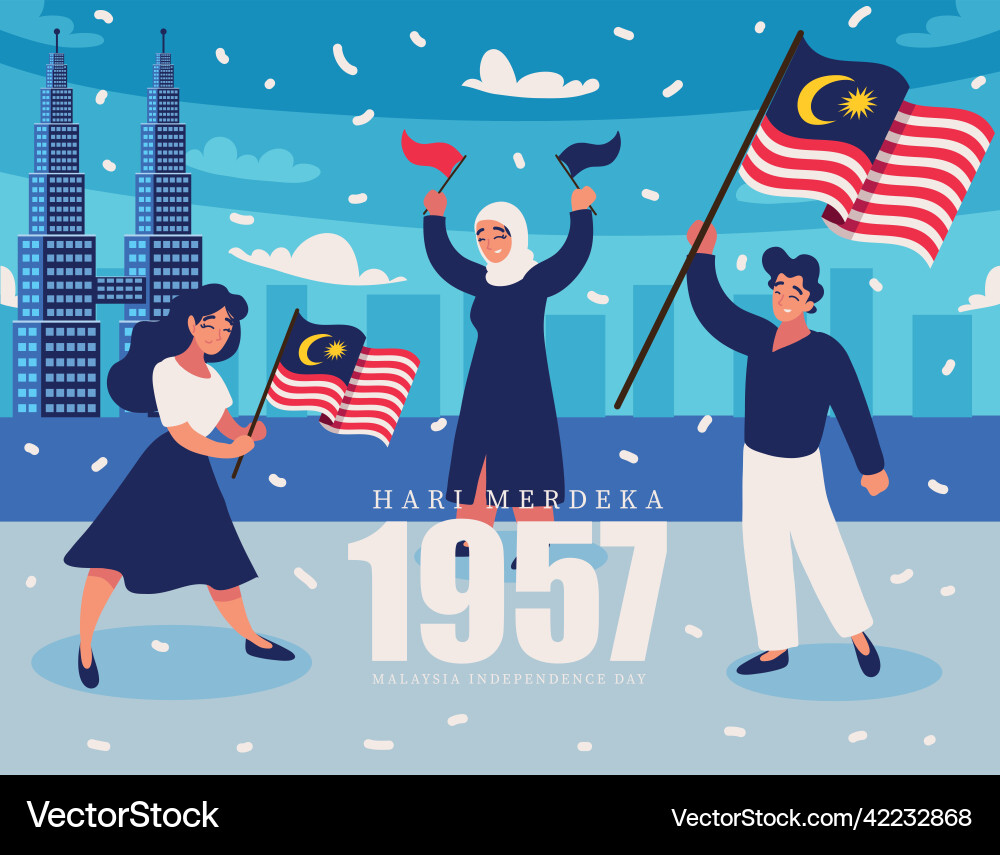 People celebrating hari merdeka festive Royalty Free Vector