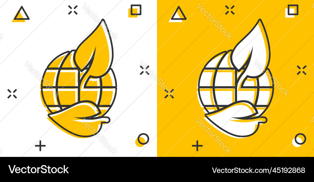 Planet and leaf icon in comic style world eco Vector Image