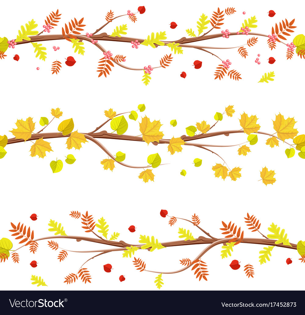 Autumn collection of floral seamless borders with Vector Image