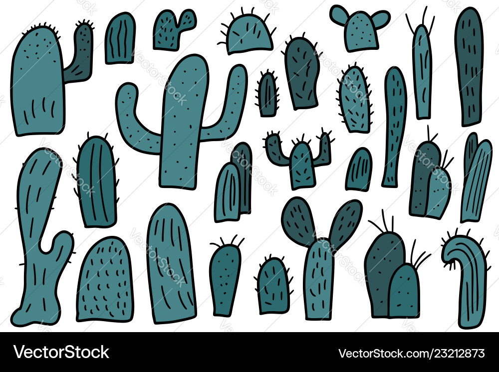 Cactus set in doodle style Royalty Free Vector Image