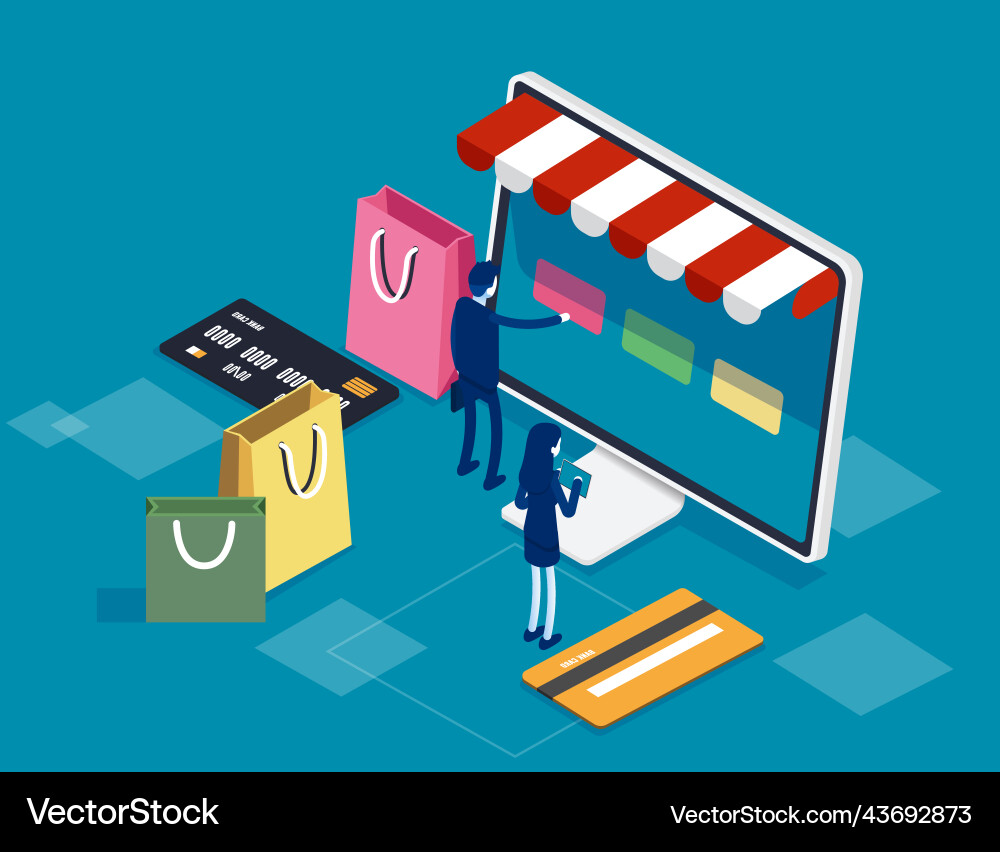 Customers order and buy online isometric Vector Image