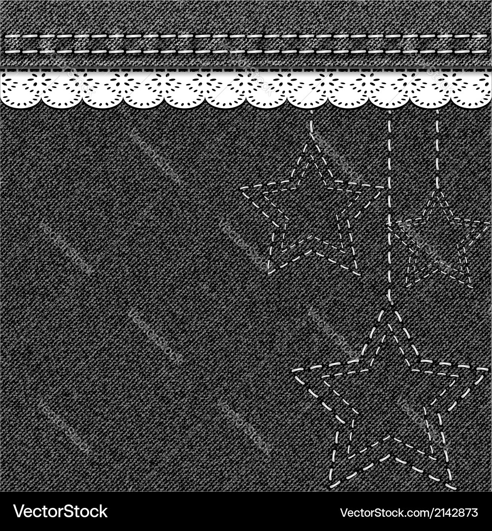 Denim christmas background with embroidery Vector Image