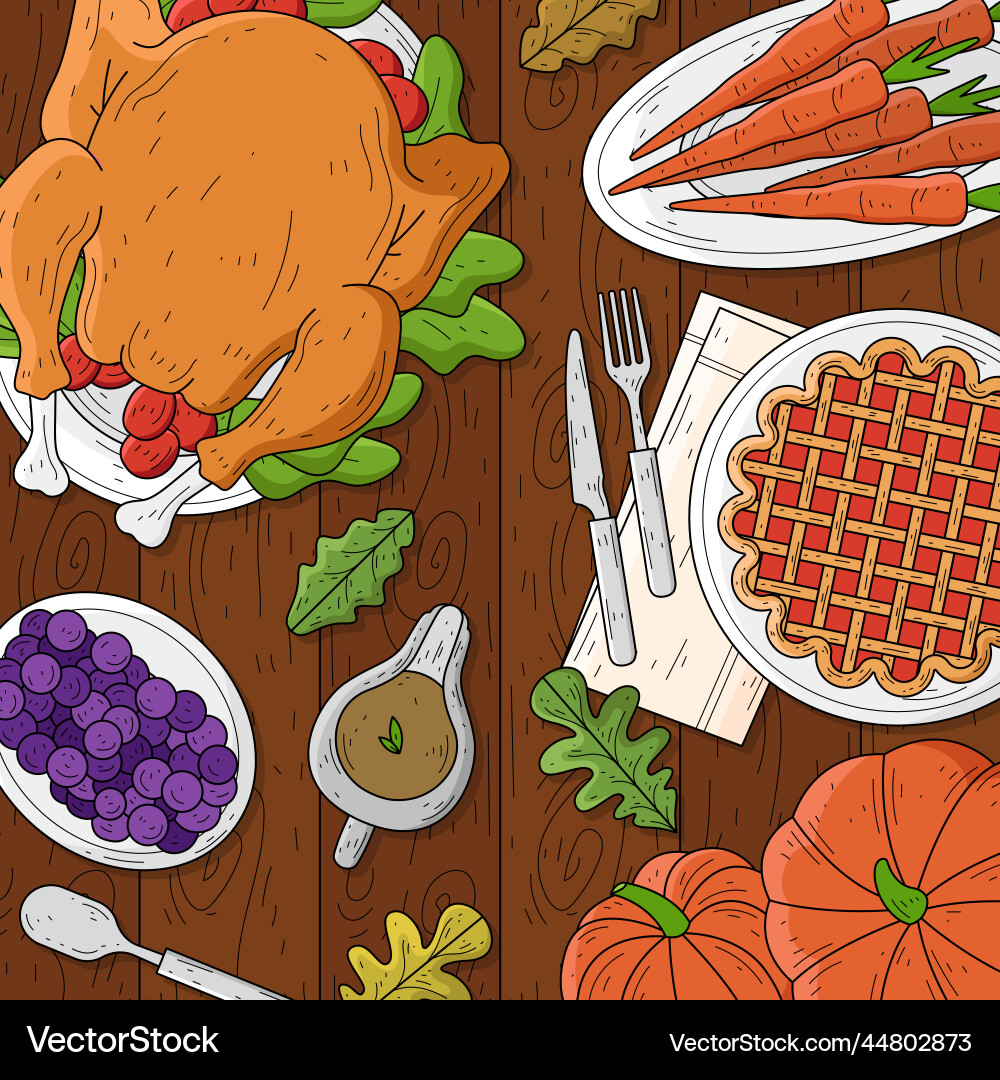 Hand drawn thanksgiving background with food Vector Image