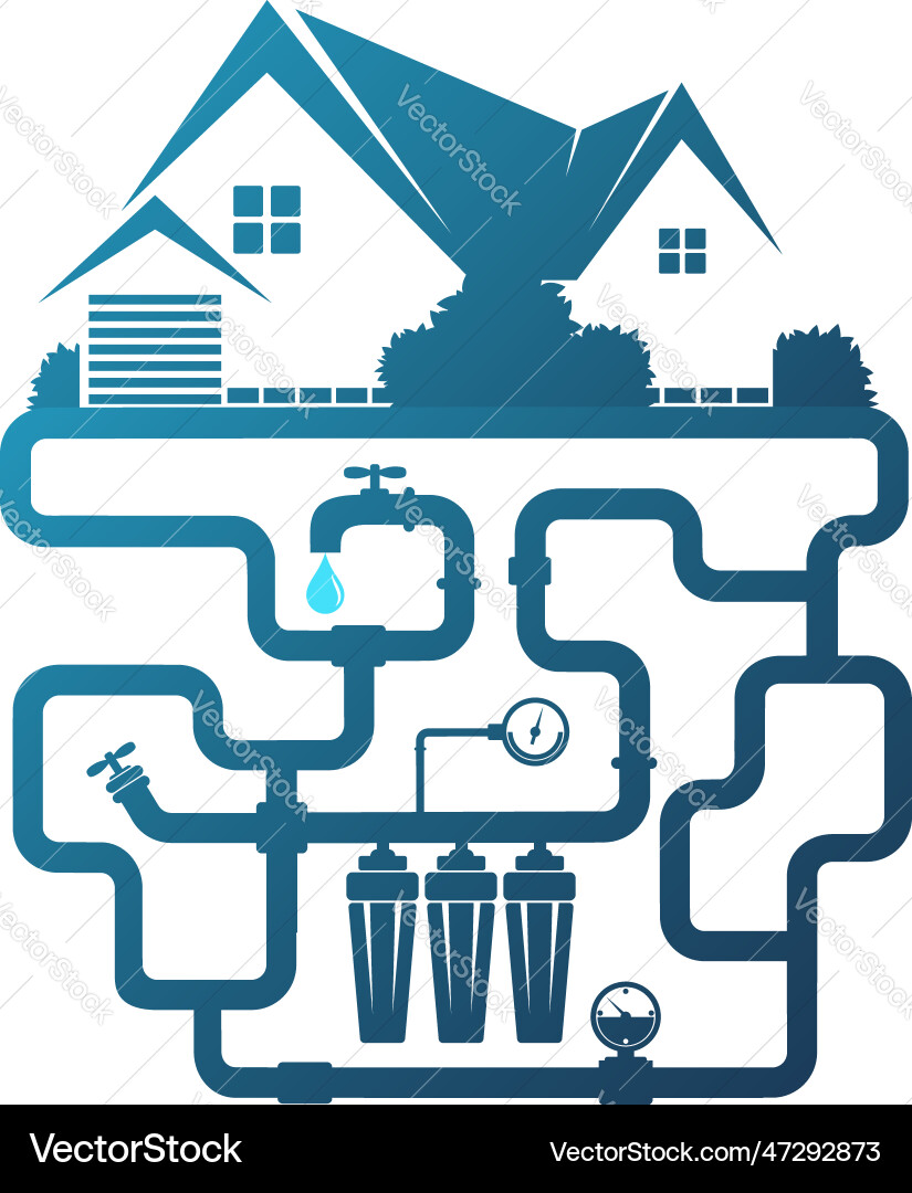 House and water pipe system filtration Royalty Free Vector