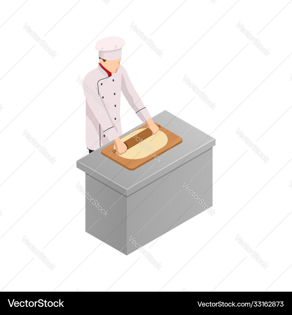 Isometric male chef isolated on white Royalty Free Vector