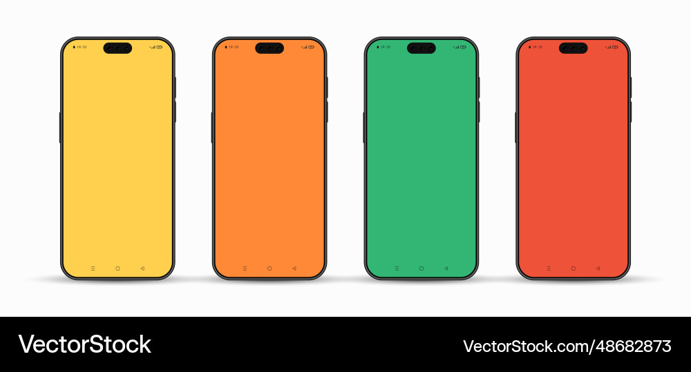Set mobile phone with yellow orange green red Vector Image