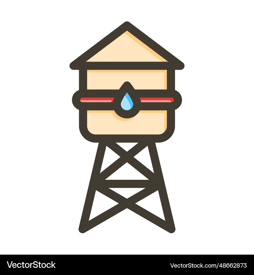 Water tower thick line filled colors icon for Vector Image