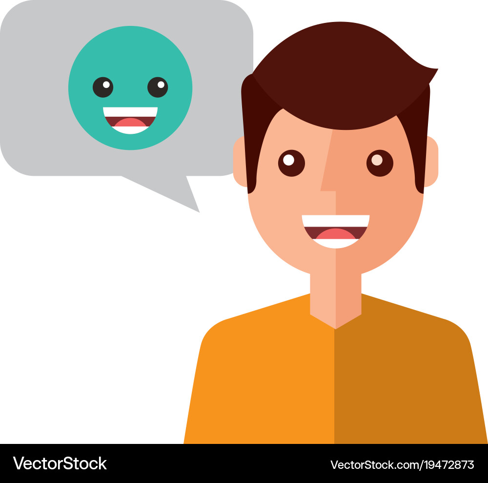 Young man happy with emoticon message avatar Vector Image