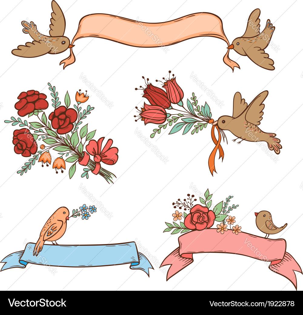 Banners with flowers and birds Royalty Free Vector Image