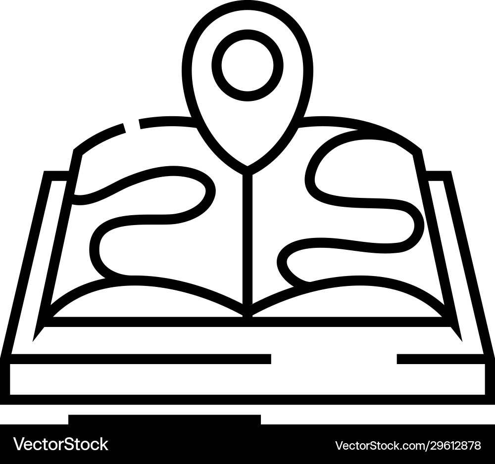 Book map line icon concept sign outline Royalty Free Vector