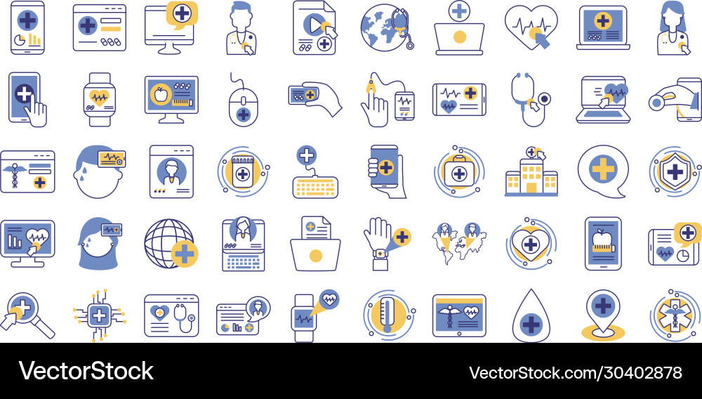 Bundle health online set icons Royalty Free Vector Image