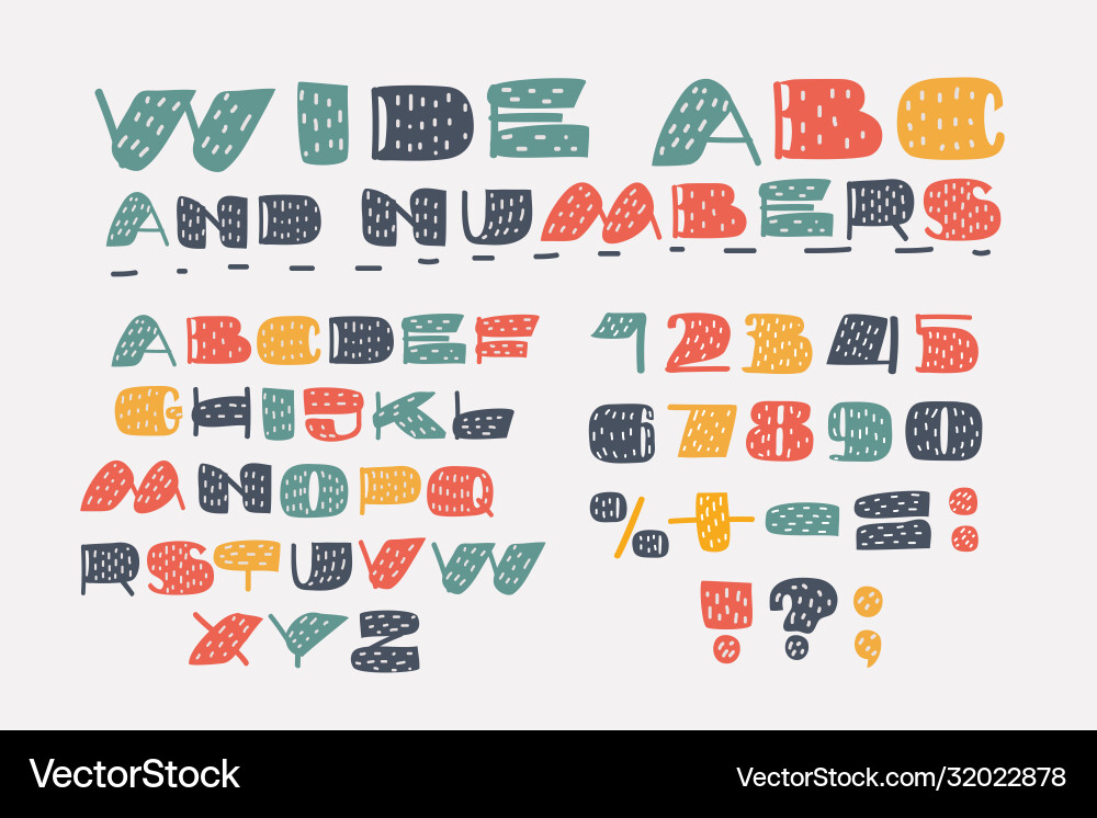 Cartoon set font alphabet wide style abc Vector Image