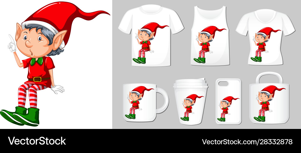 Christmas theme with elf on product templates Vector Image