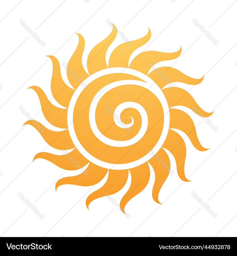 Curvy yellow sun icon with a spiral Royalty Free Vector