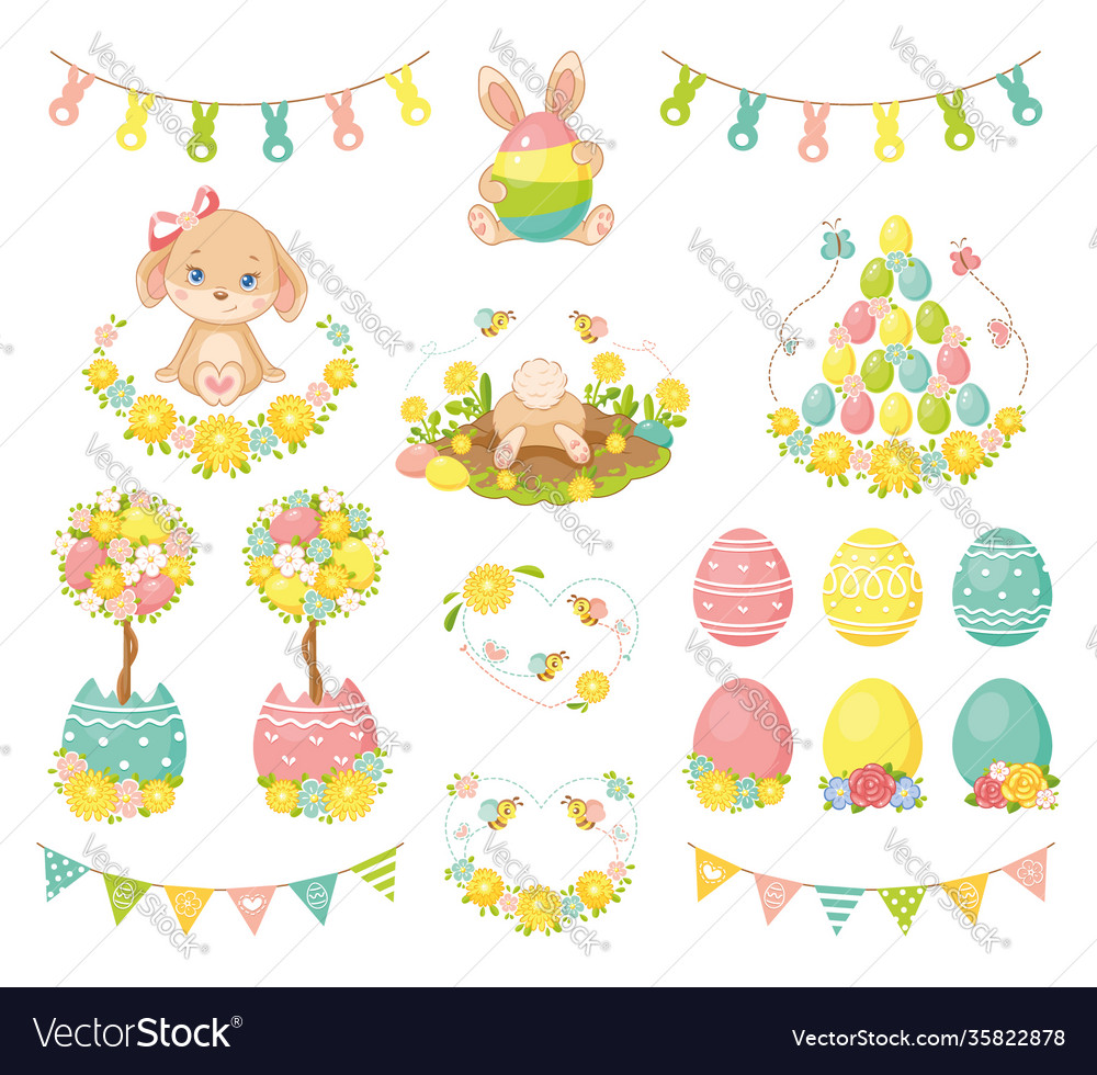 Easter elements set on white background Royalty Free Vector