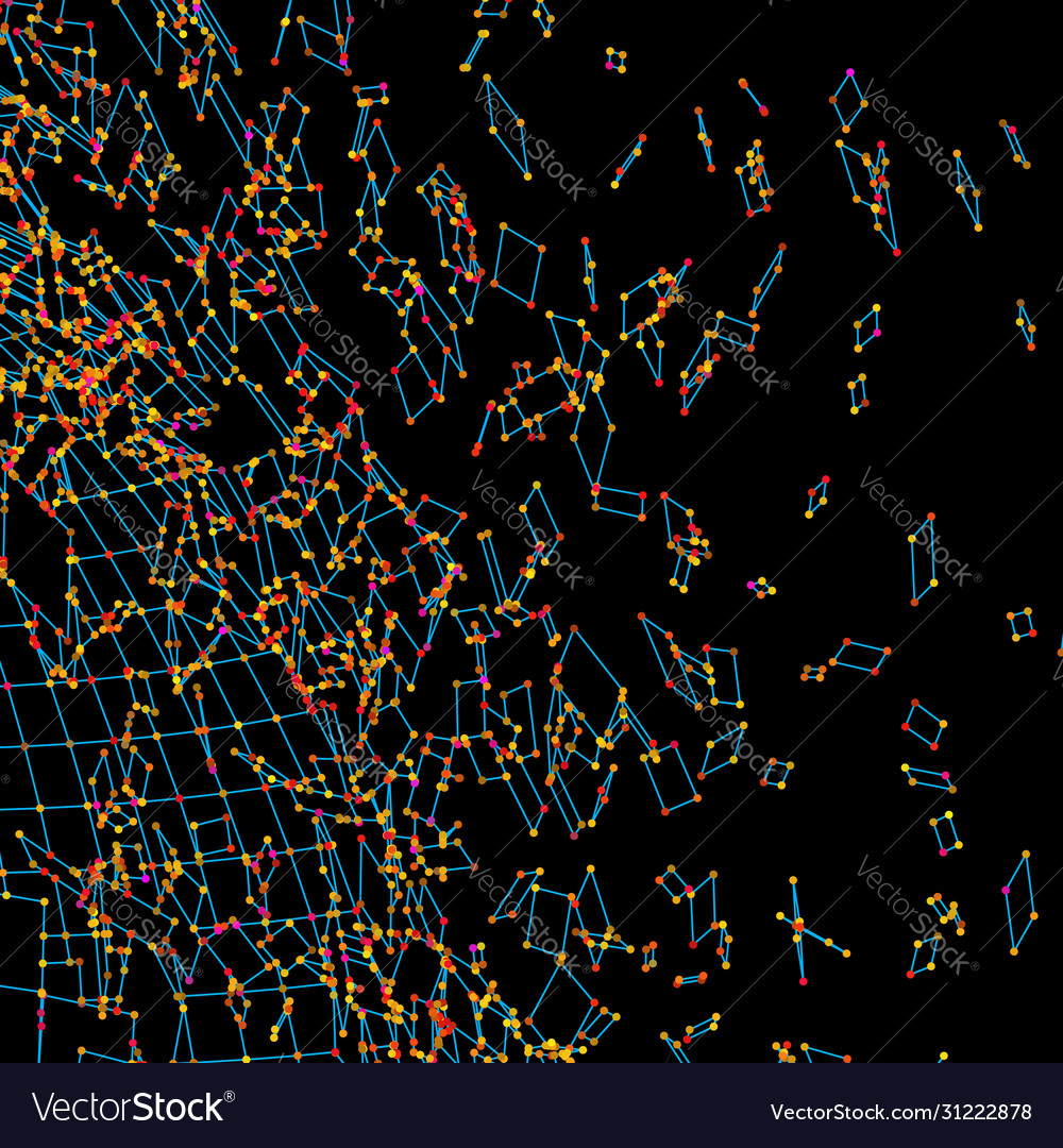 Exploded grid made connected dots Royalty Free Vector Image