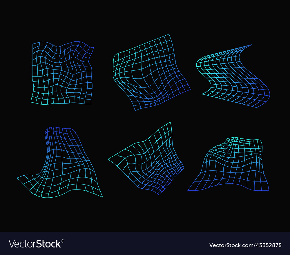 Geometric grids with neon gradient set Royalty Free Vector