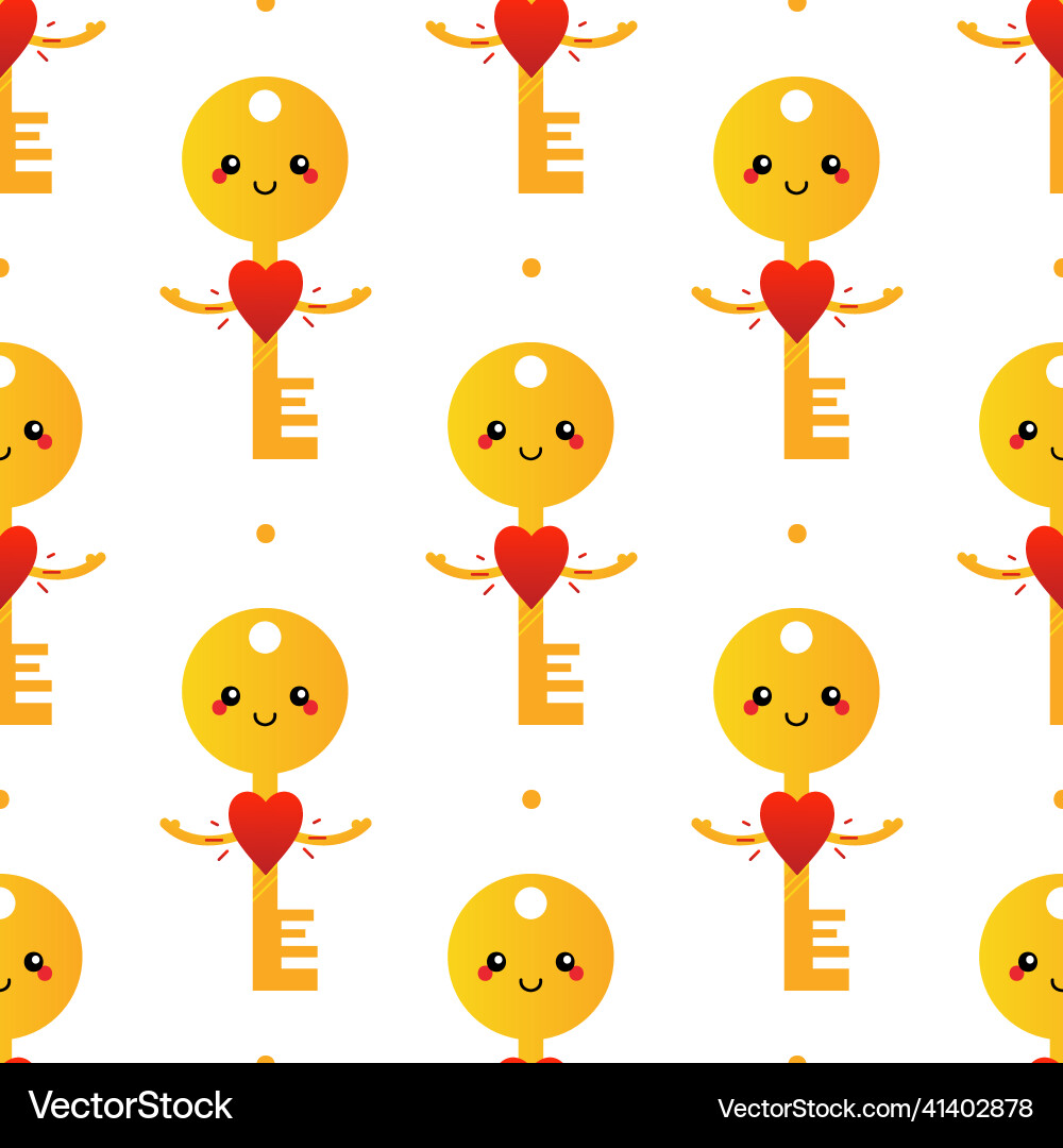 Golden key character with big red heart pattern Vector Image