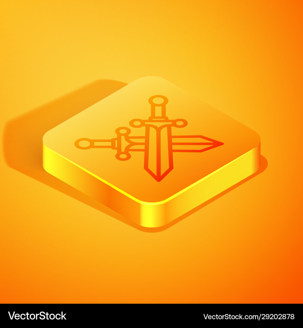 Isometric line crossed medieval sword icon Vector Image