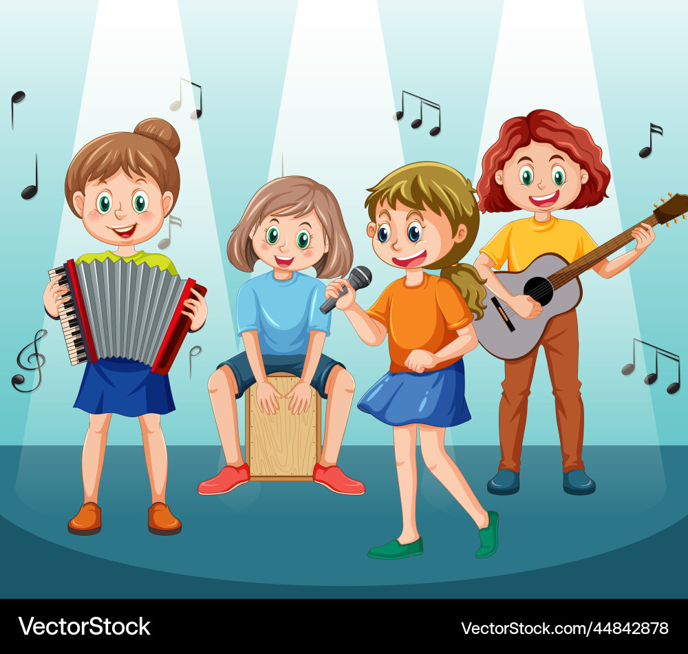 Kids playing musical instrument Royalty Free Vector Image