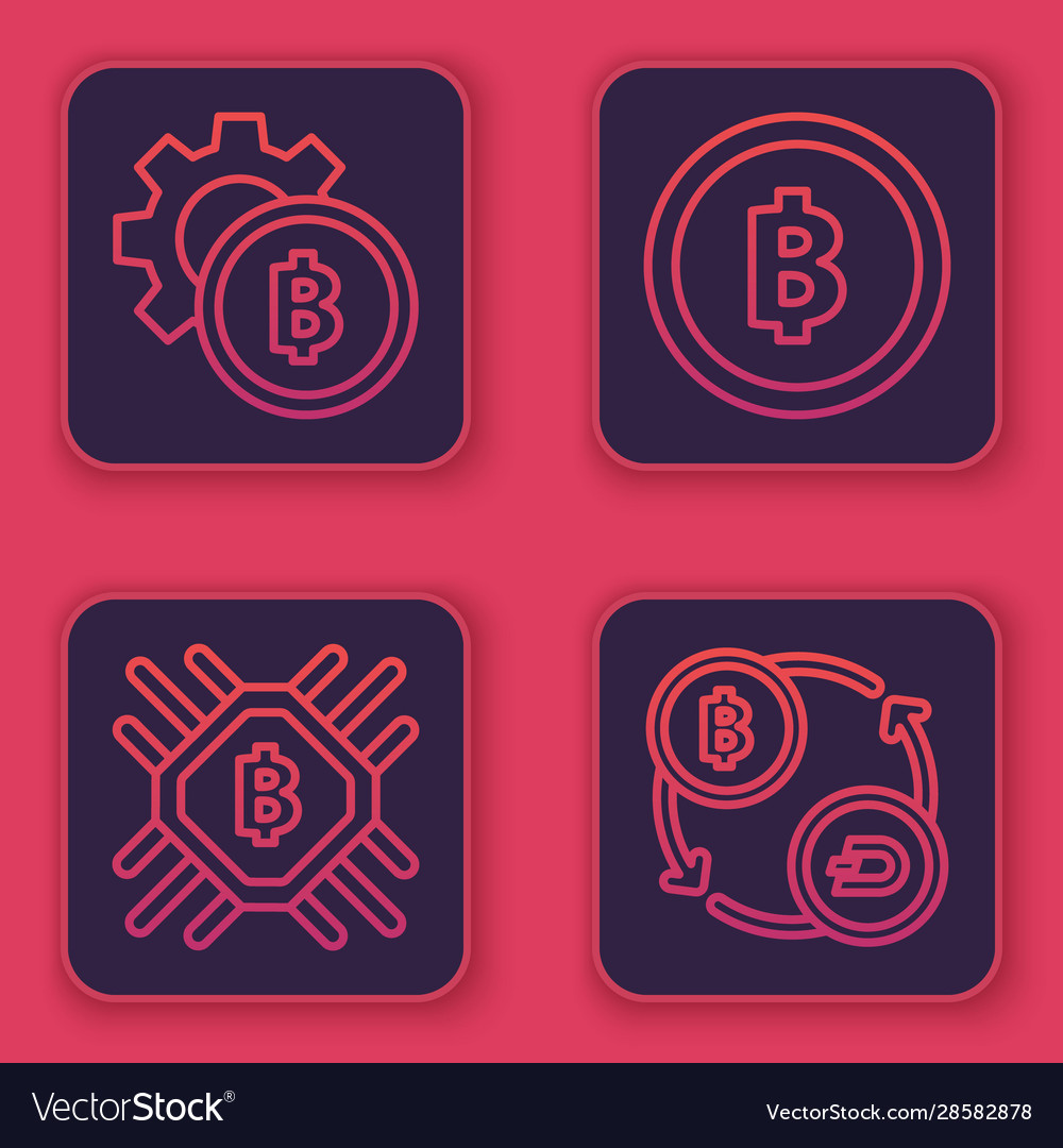 Set Line Cryptocurrency Coin Bitcoin Cpu Mining Vector Image