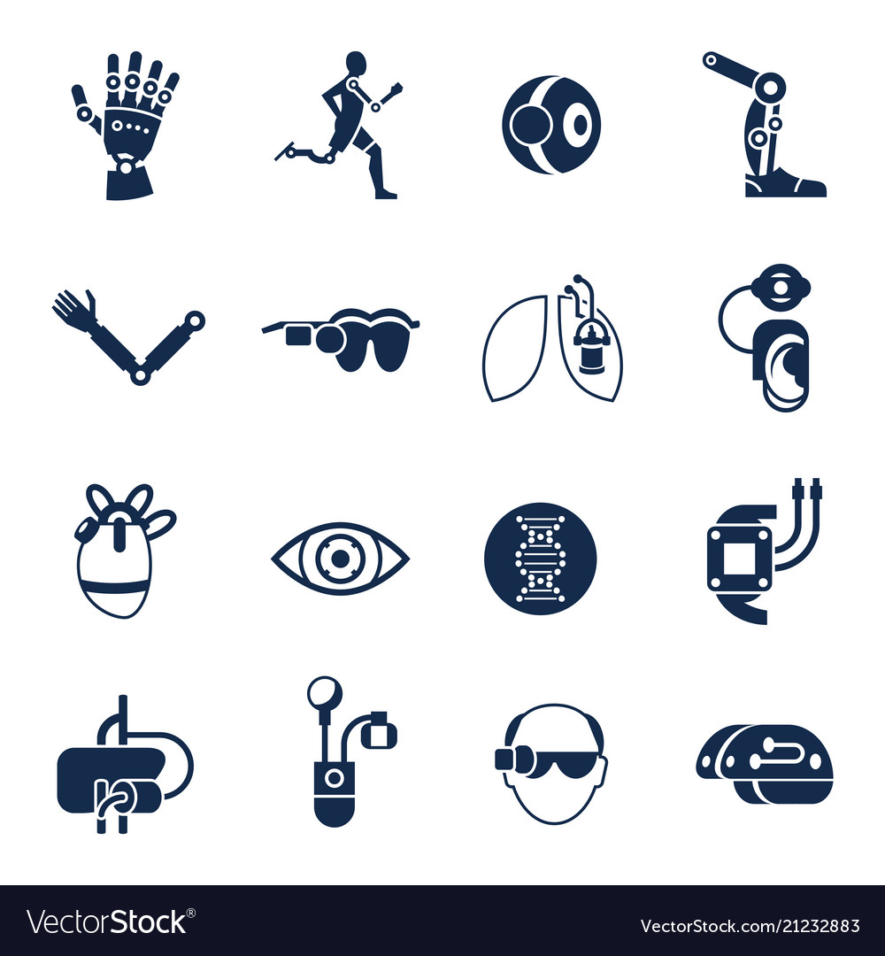 Bionics and artificial intelligence icon set Vector Image