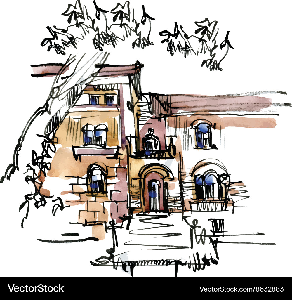 Hand drawn sketch old street Royalty Free Vector Image