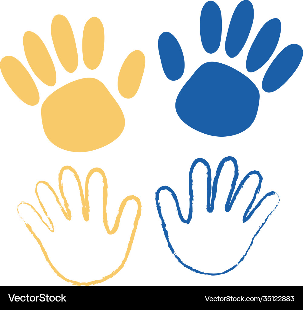 Hands painted blue and yellow isolated on white Vector Image