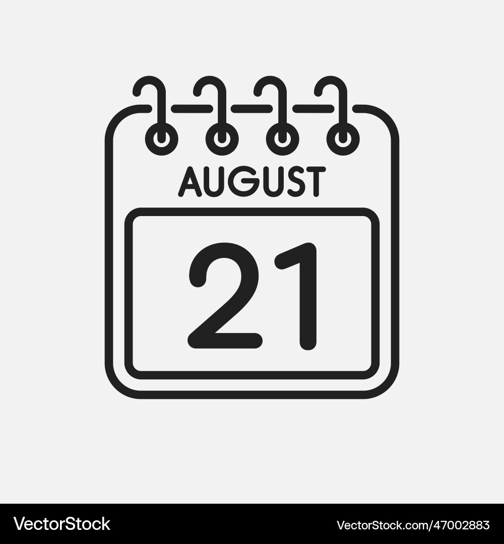 Icon page calendar day - 21 august Royalty Free Vector Image