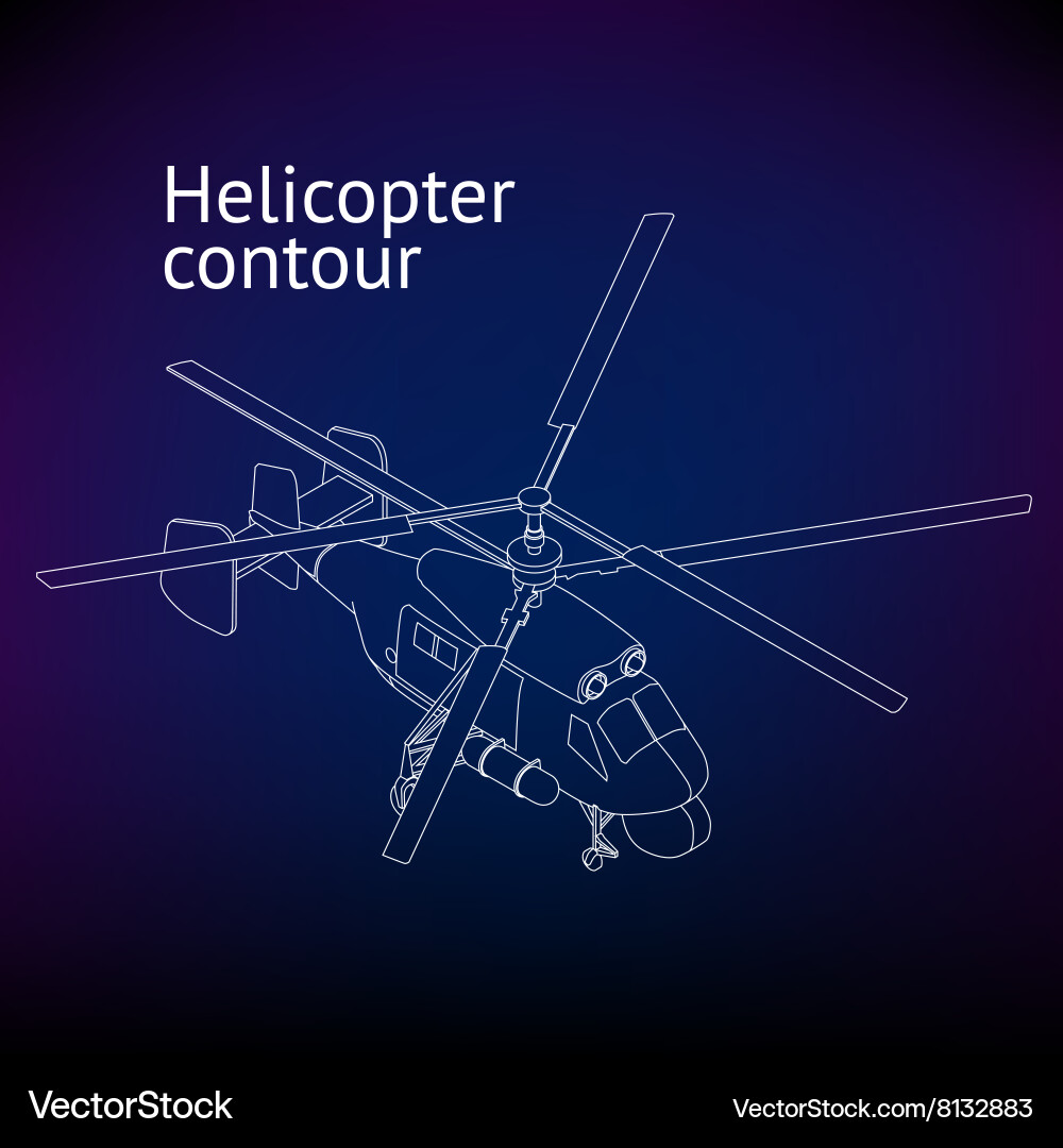 Isometric helicopter outline Royalty Free Vector Image