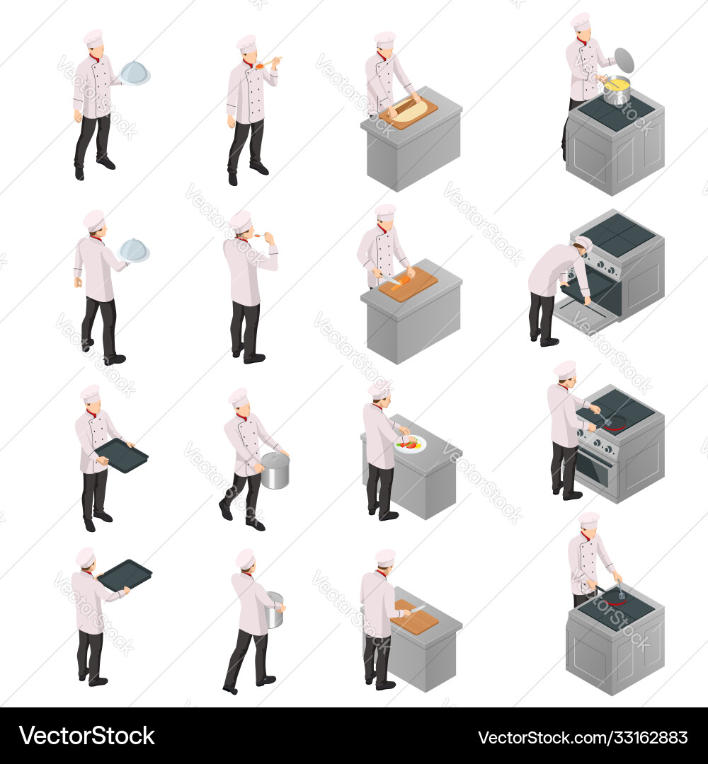 Isometric male chef isolated on white Royalty Free Vector