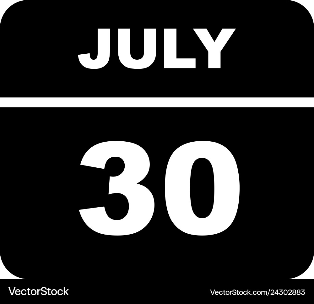 July 30th date on a single day calendar Royalty Free Vector