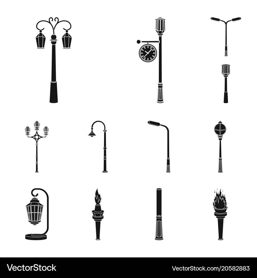 Lamp post black icons in set collection for design