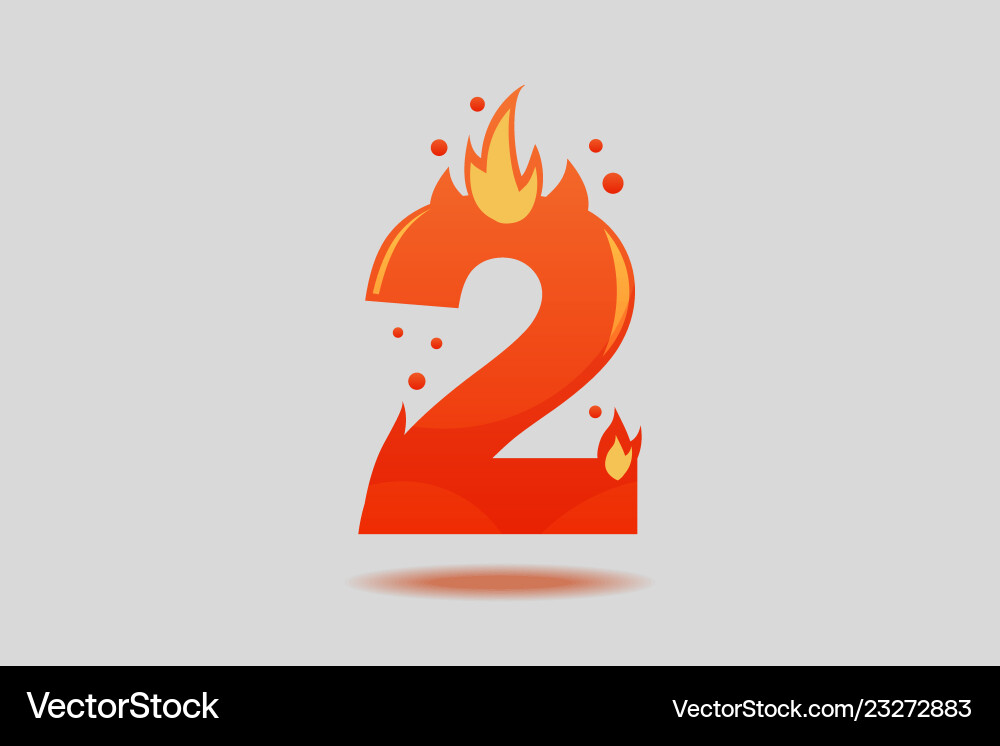 Number two with red flames and sparks Royalty Free Vector