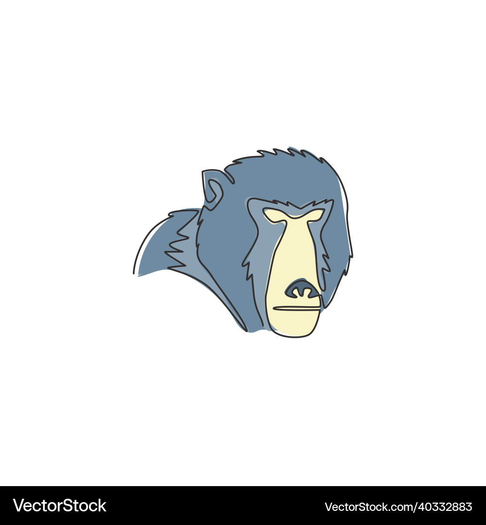 One single line drawing of baboon head Royalty Free Vector