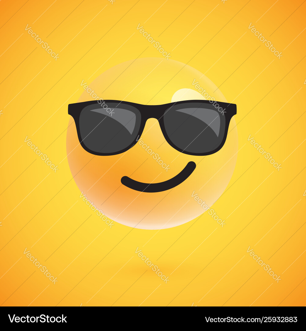 Realistic yellow emoticon in front a yellow Vector Image